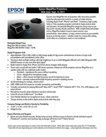 Epson MegaPlex Projectors Fact Sheet | Epson US