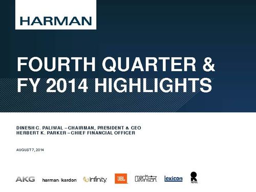 HARMAN Reports Fourth Quarter and Full Year Fiscal 2014 Results | HARMAN