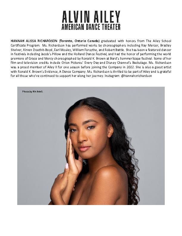 Hannah Alissa Richardson's Info Sheet | Ailey Pressroom