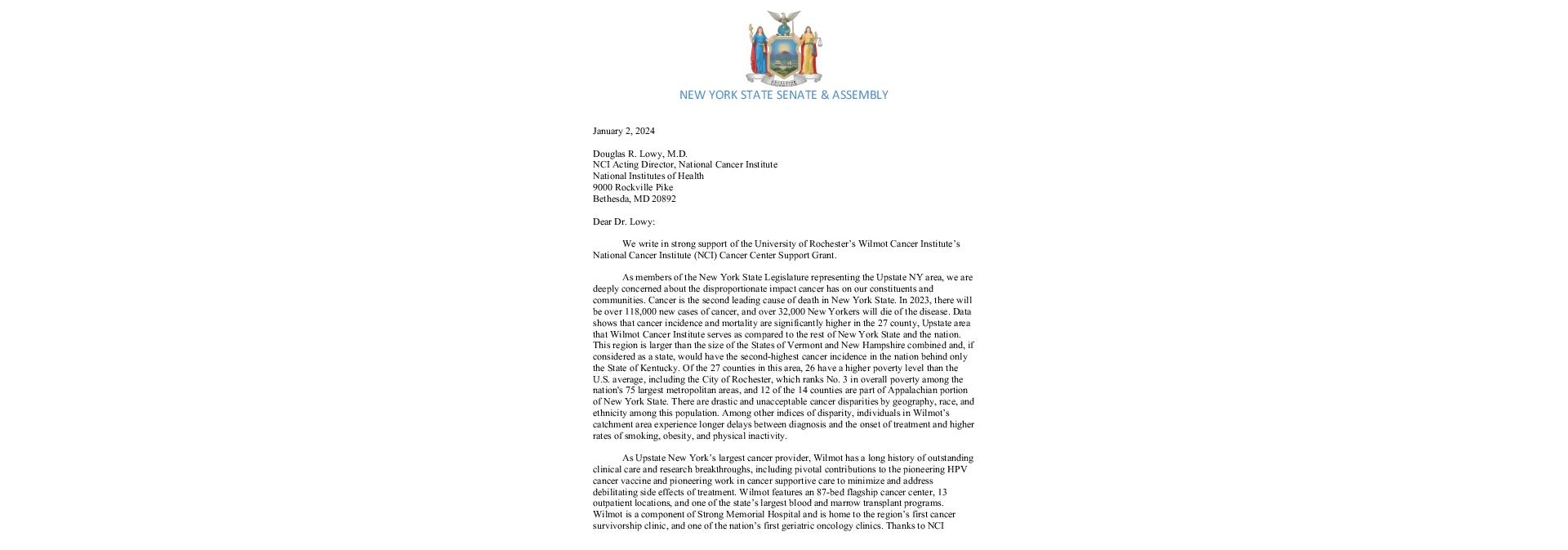 Document | NYS Delegation Letter WCI NCI Designation 2023 Final | URMC ...