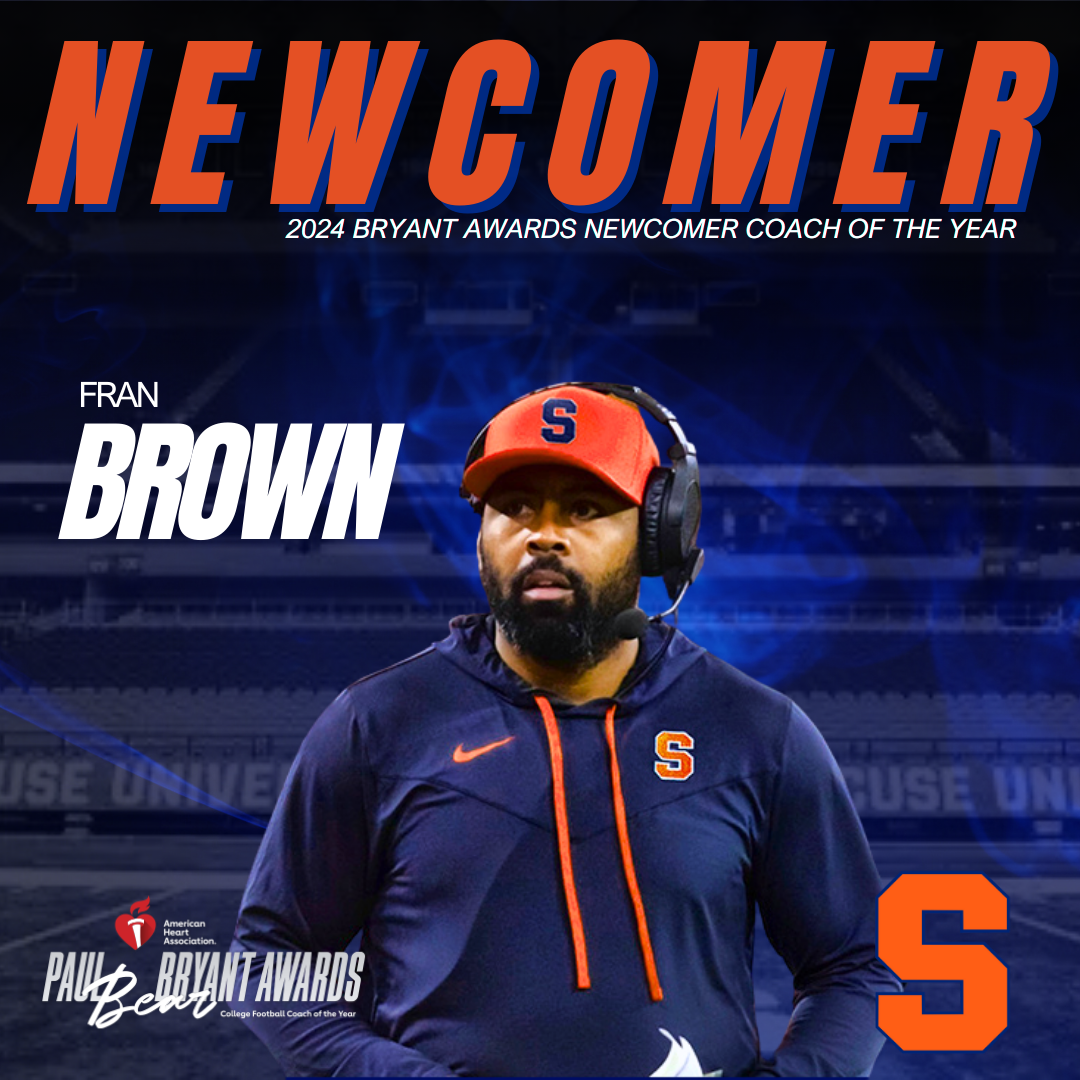 Syracuse University’s Fran Brown named Paul “Bear” Bryant Newcomer ...
